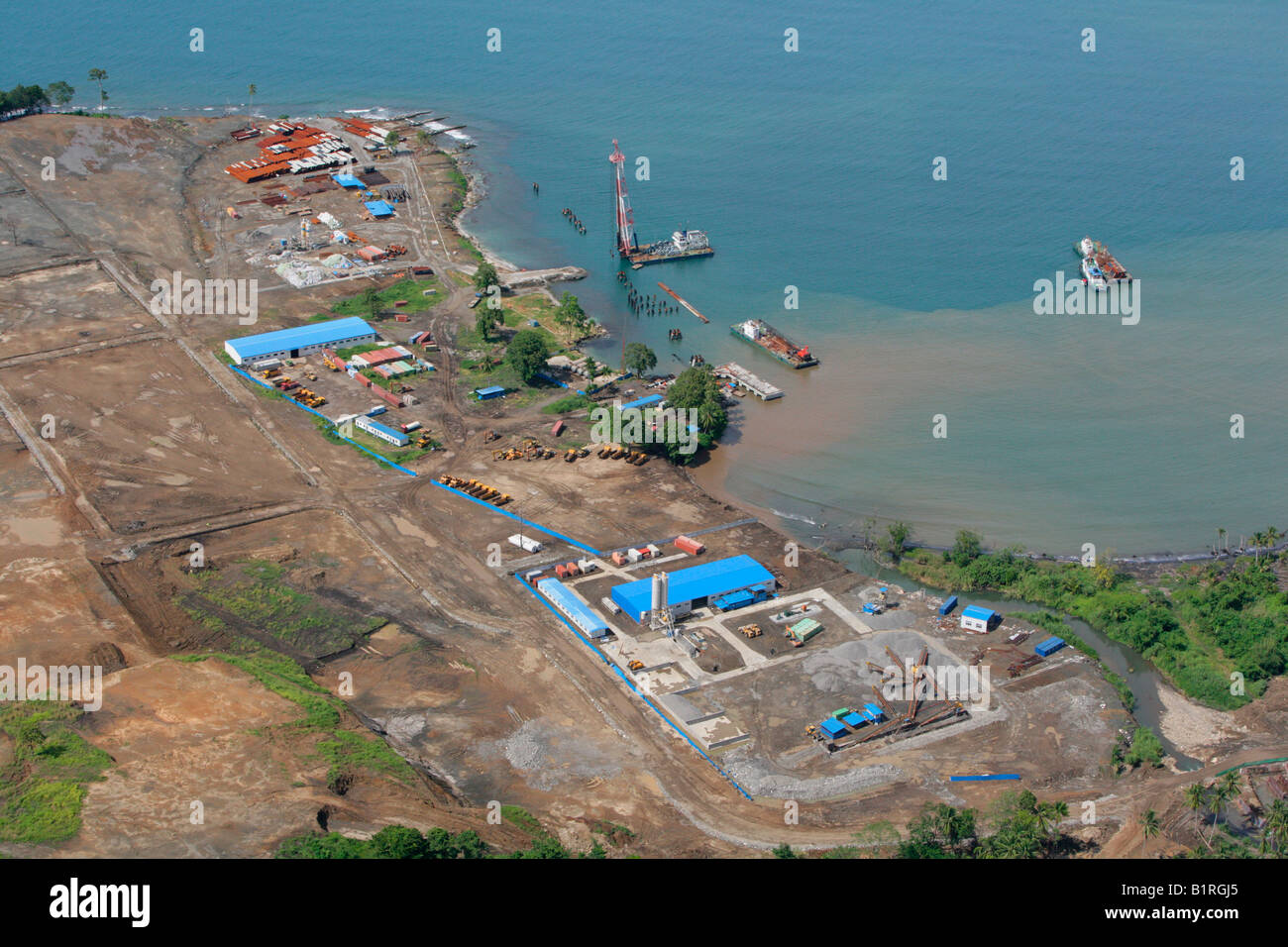 Refinery and harbour premises being built, at a nickle mine, chinese ...