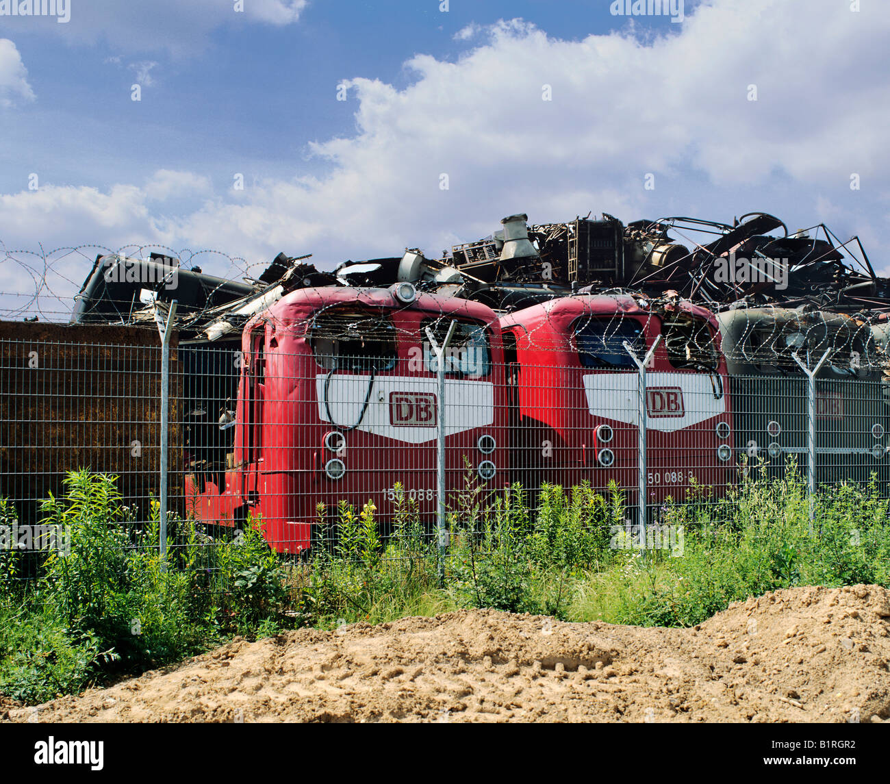 Three electric locomotives of DB, Deutsche Bahn, German Rail, in a ...