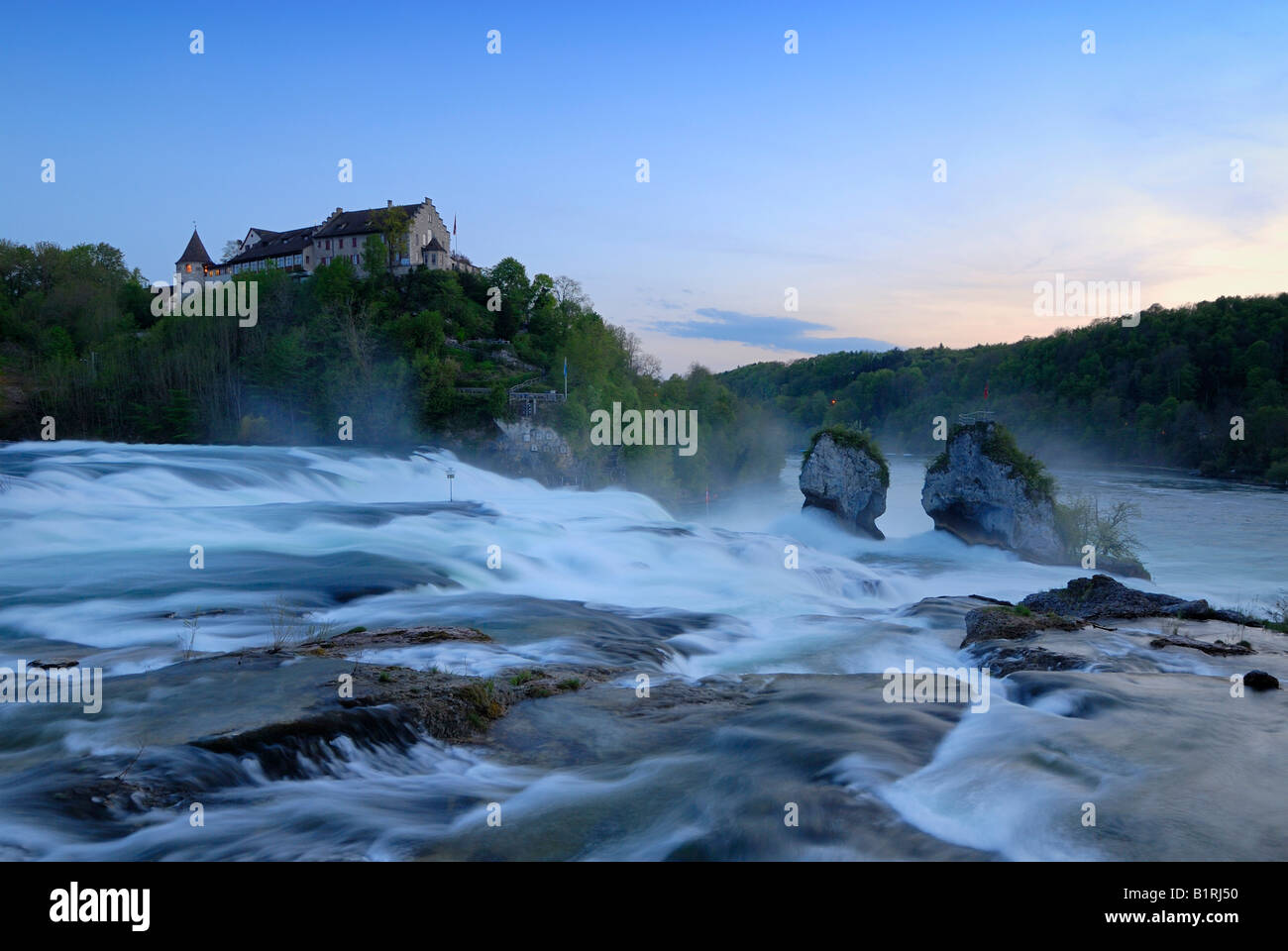 Rheinfalls Waterfall at dusk, Canton of Schaffhausen, Switzerland ...