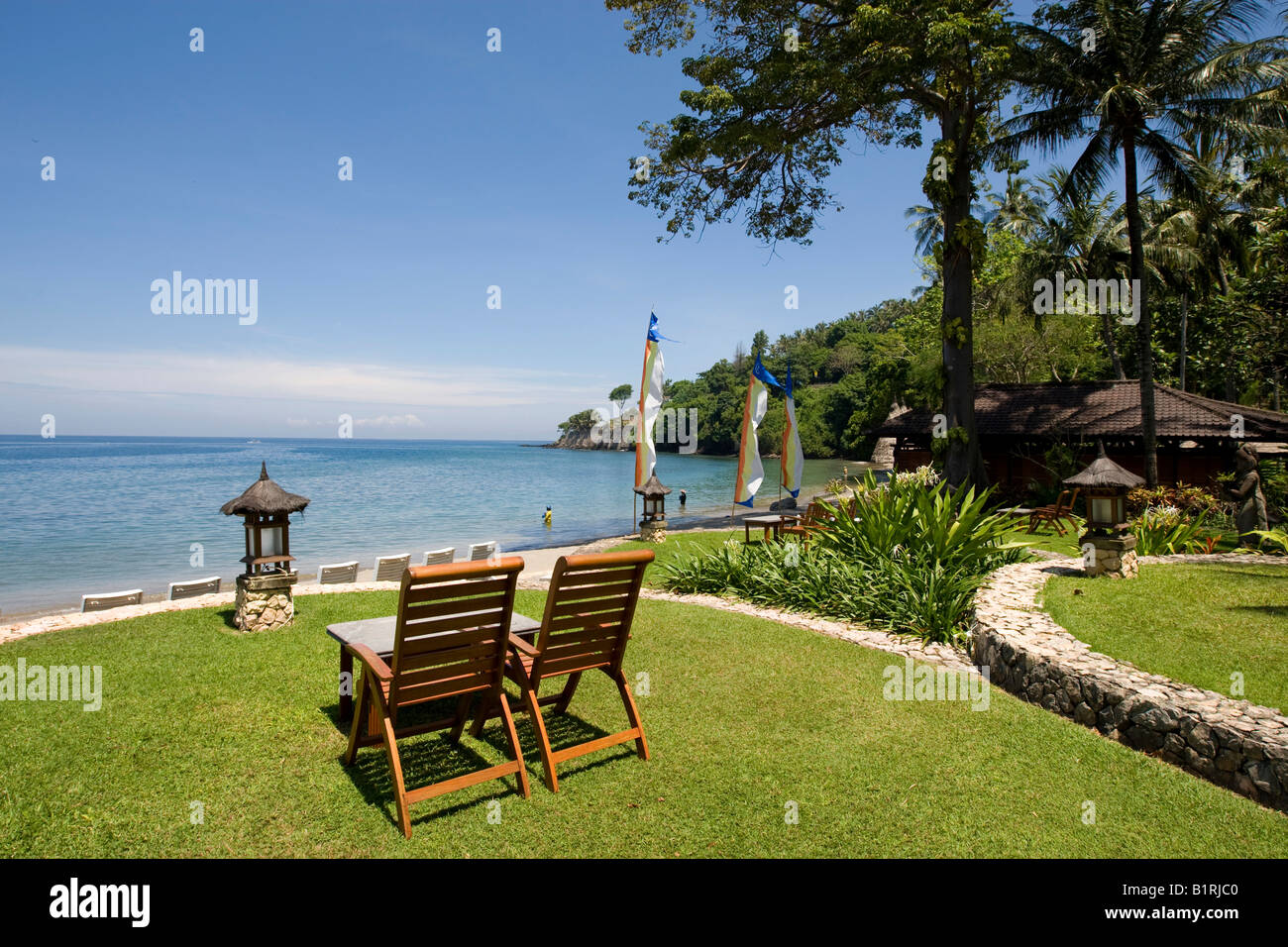 Sunlounger by the sea, Sheraton Hotel near Senggigi, Lombok Island ...