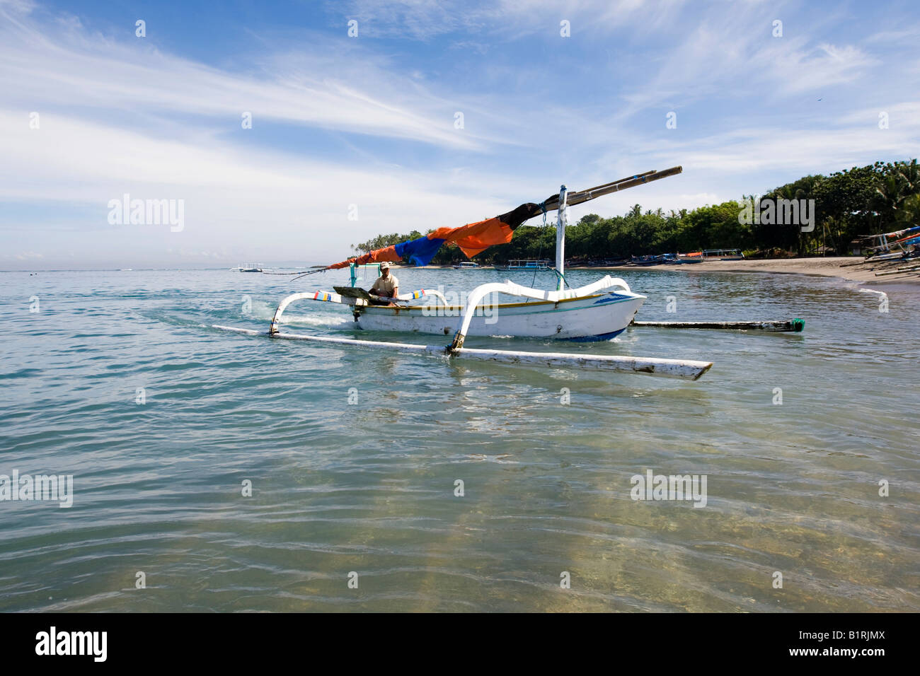 Traditional catamaran returning from fishing, Lombok Island, Lesser ...