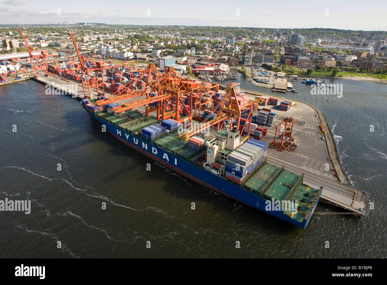 Vancouver container port and container ship, British Columbia, Canada ...