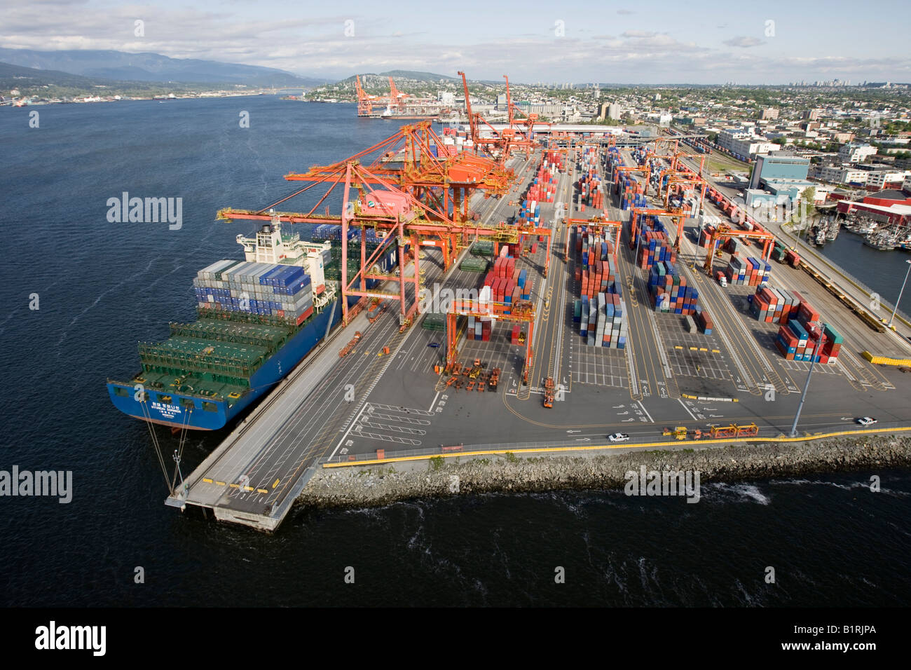 Vancouver container port and container ship, British Columbia, Canada ...