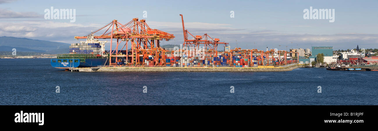 Vancouver container port and container ship, British Columbia, Canada ...