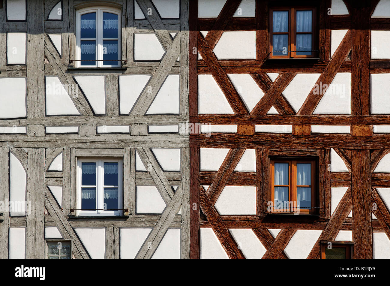 Facades of two adjoining half-timber buildings, Lauf an der Pegnitz ...