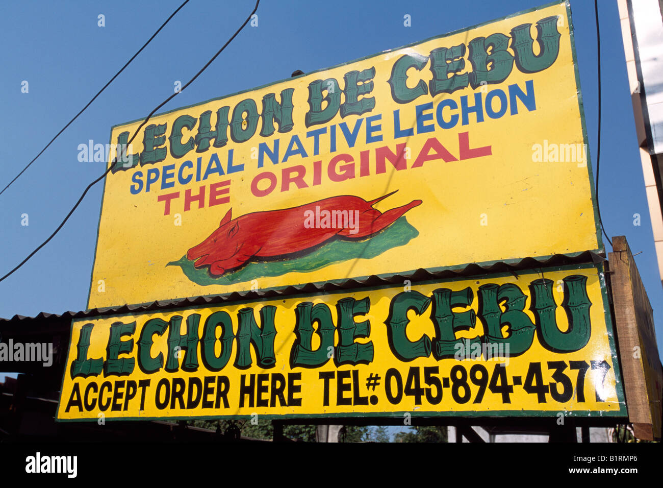 Lechon, roasted pig, promotional sign, Manila, Philippines Stock Photo ...