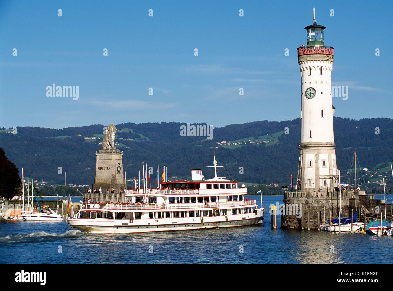 Steam ship, port, Lindau, Lake Constance, Bavaria, Germany Stock Photo ...