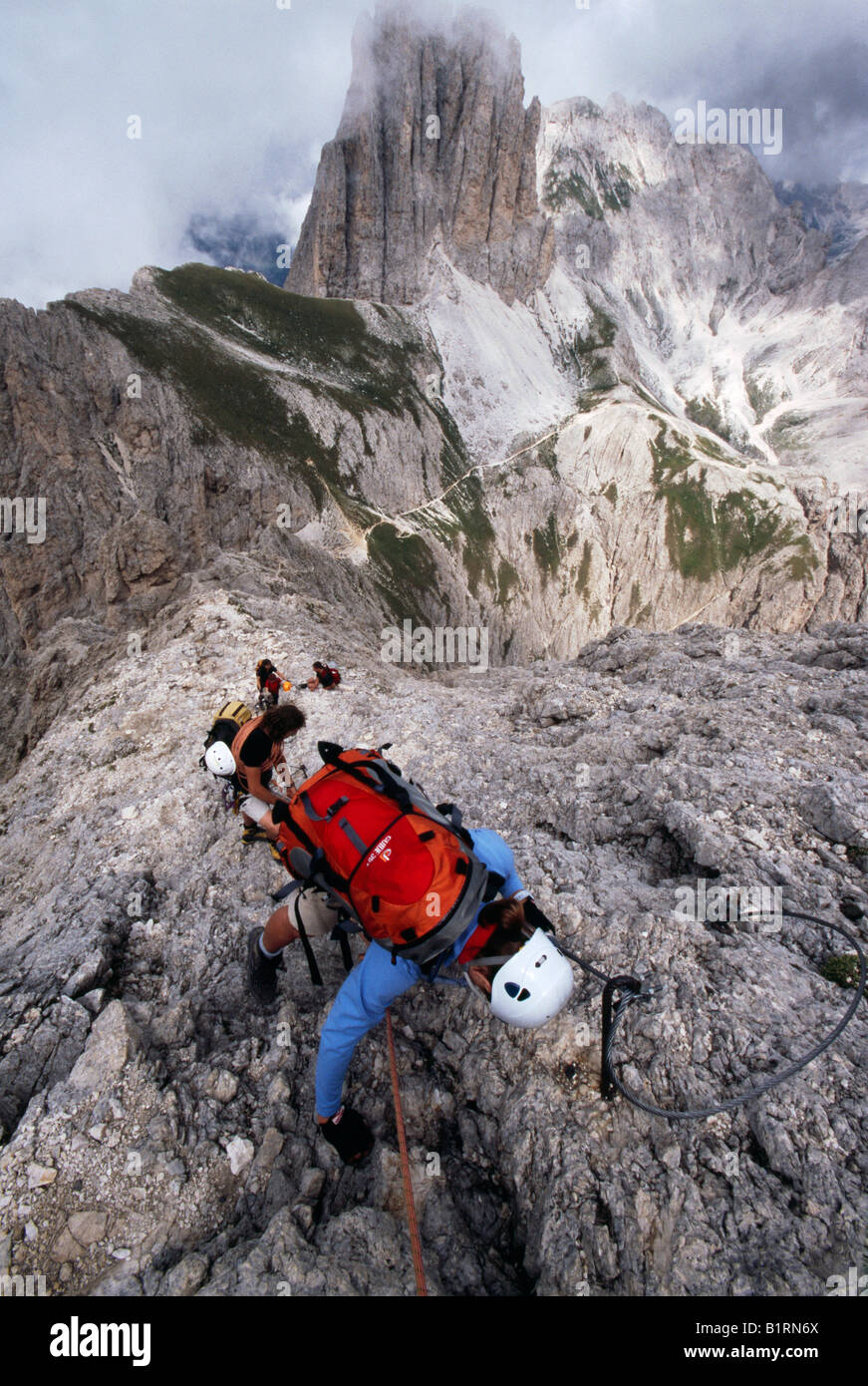 Via ferrata Passo Santner, Catinaccio group, Dolomites, South Tyrol ...