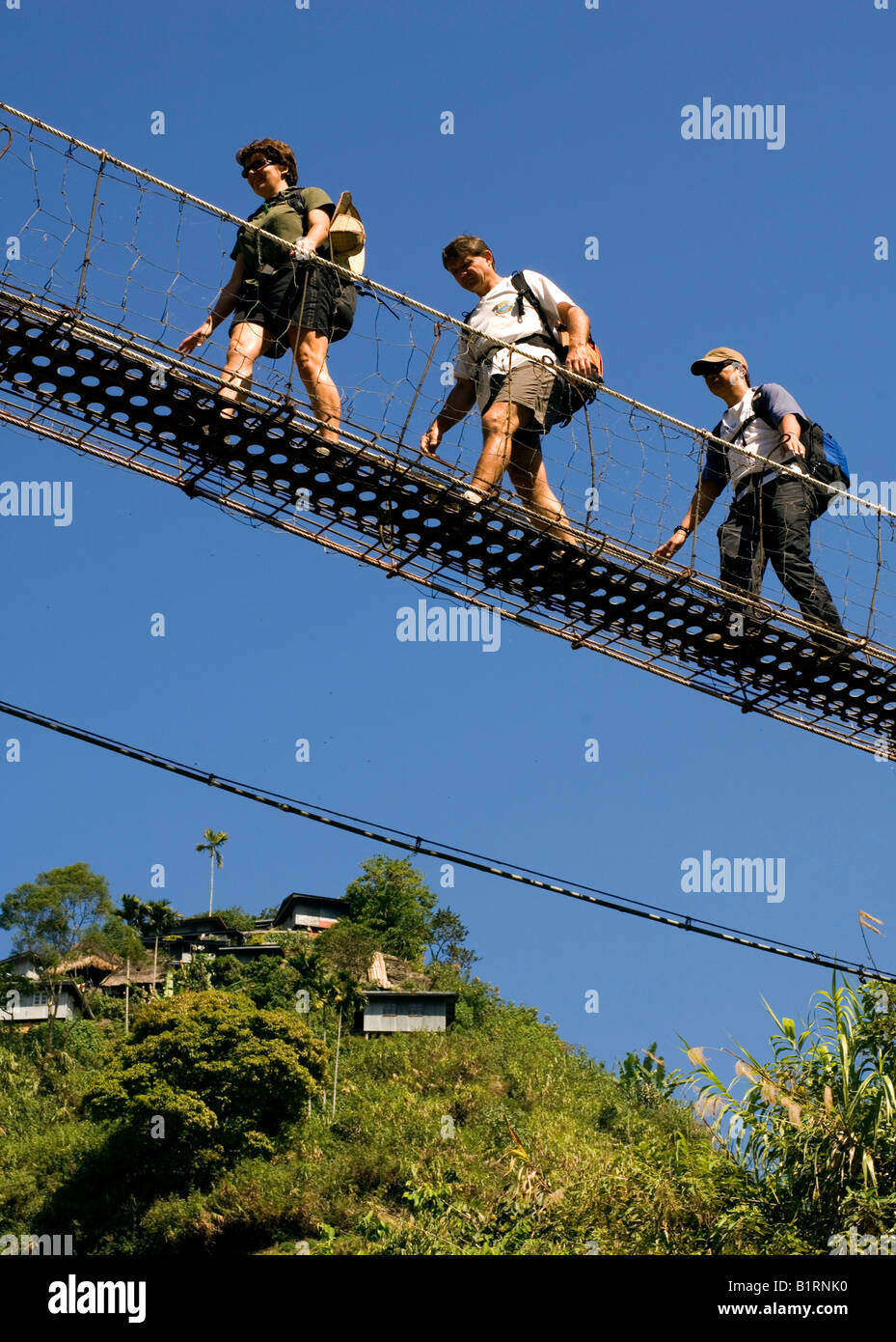 Rope bridge, Cambulo Village, Banaue, Luzon, Philippines, Asia Stock ...