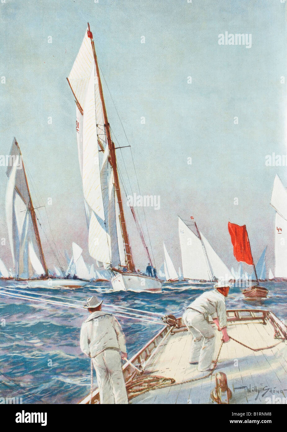 Start der grossen Jachten, Yachts Setting Sail, woodcut from the ...