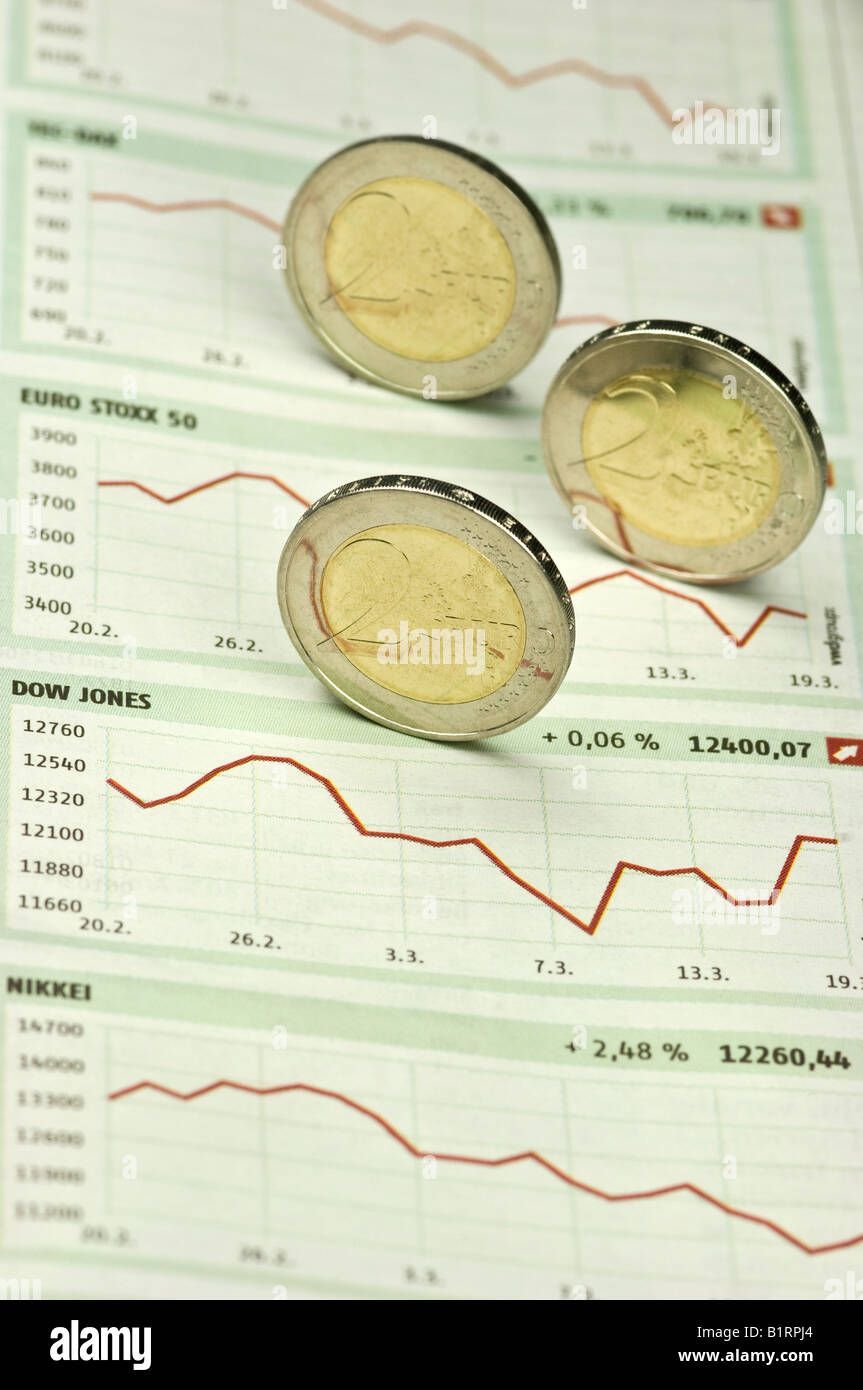 Euro coins on a chart Stock Photo - Alamy