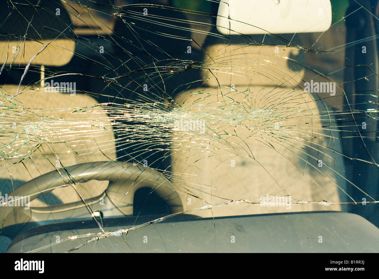 web of splits on the triplex windscreen Stock Photo - Alamy
