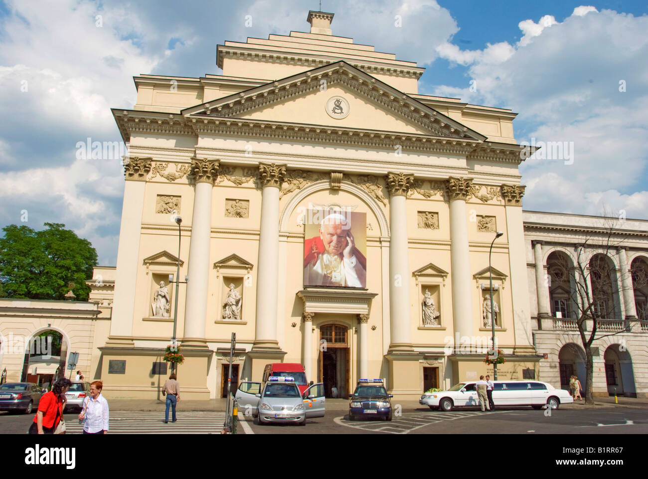 Picture of Pope John Paul II on a building in Warsaw, Poland, Europe ...