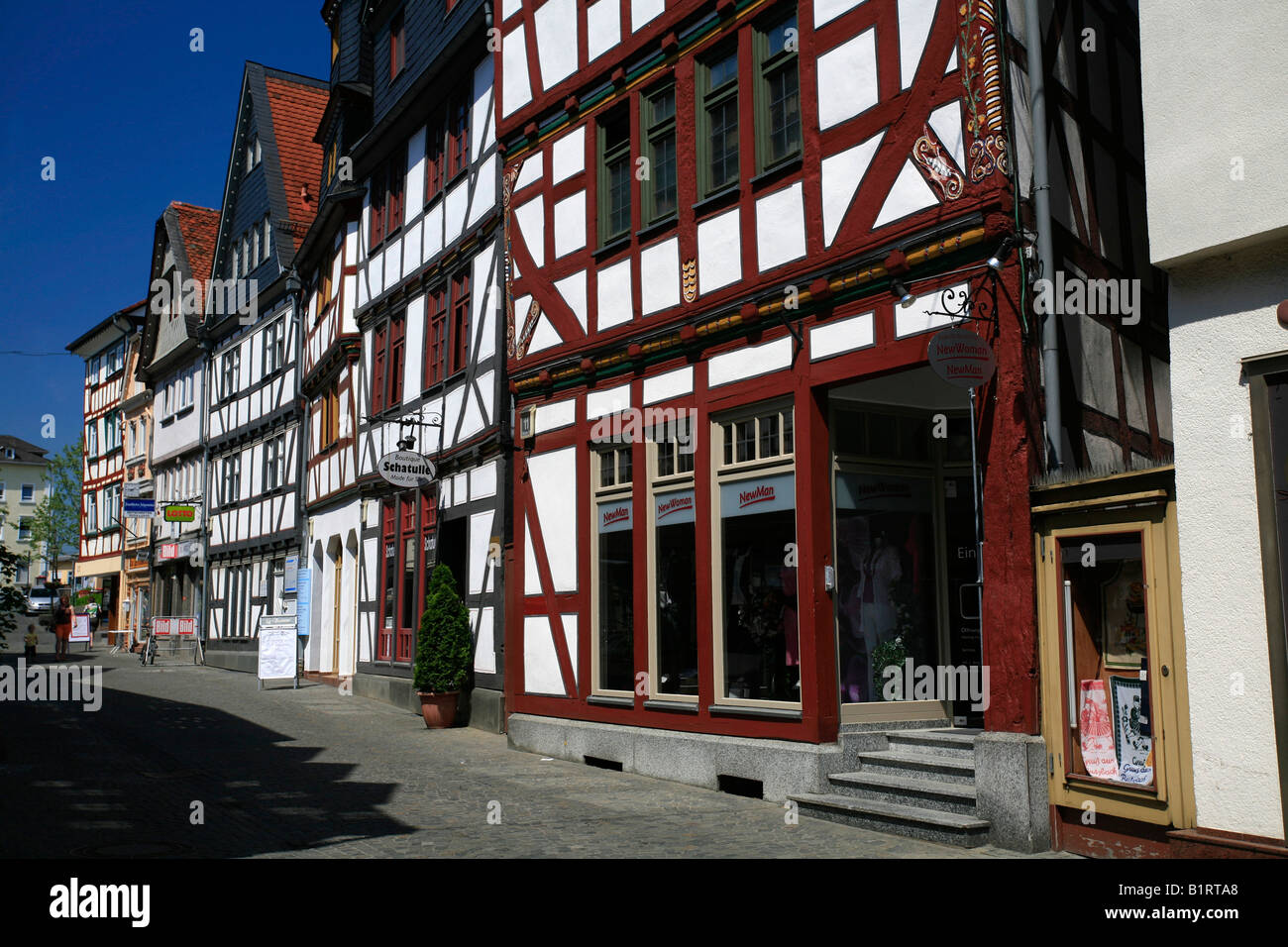Half timbered houses on the market square in the centre of Butzbach ...