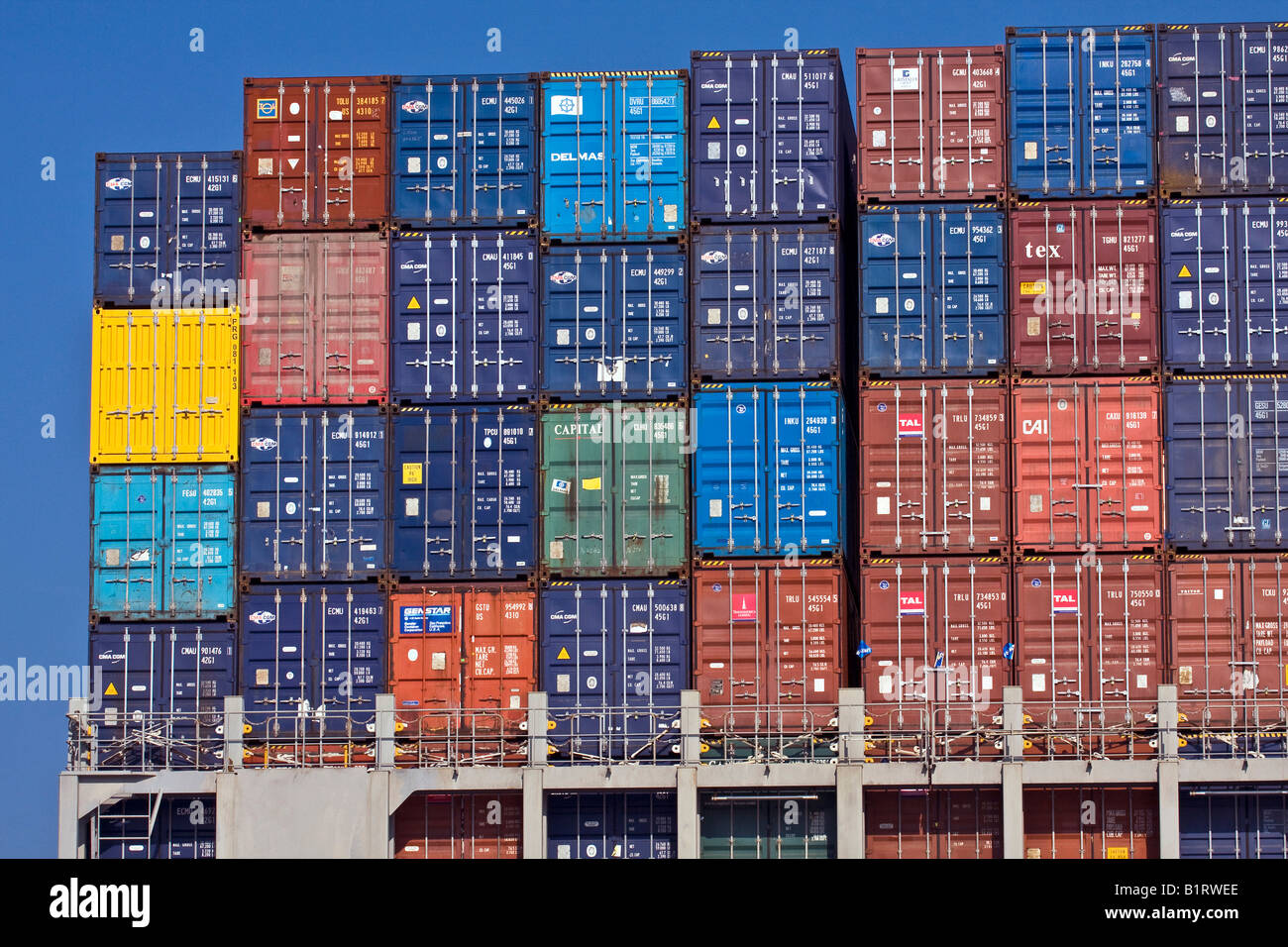 Containers loaded onto a container ship, Burchardkai container terminal ...