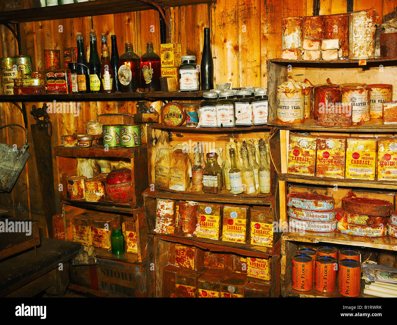 Scott's Hut, interior view, shelf with supplies, at Cape Evans on Ross ...