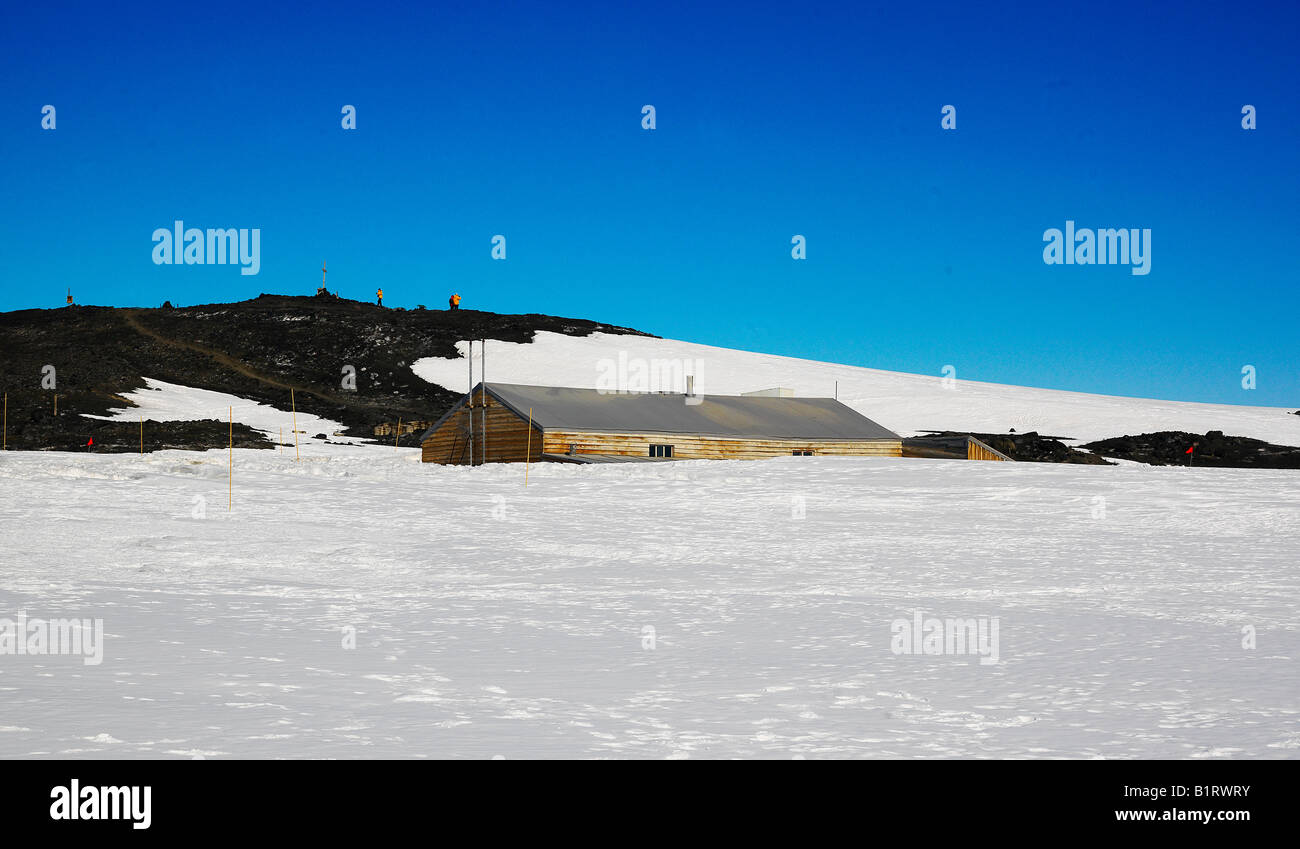 Scott's Hut, exterior view with Wind Vane Hill, at Cape Evans on Ross ...