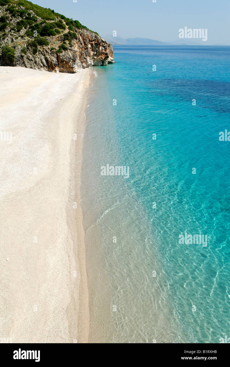 Steep coast and beach at Dhermi, Albanian Riviera, Ionian Sea, Albania ...