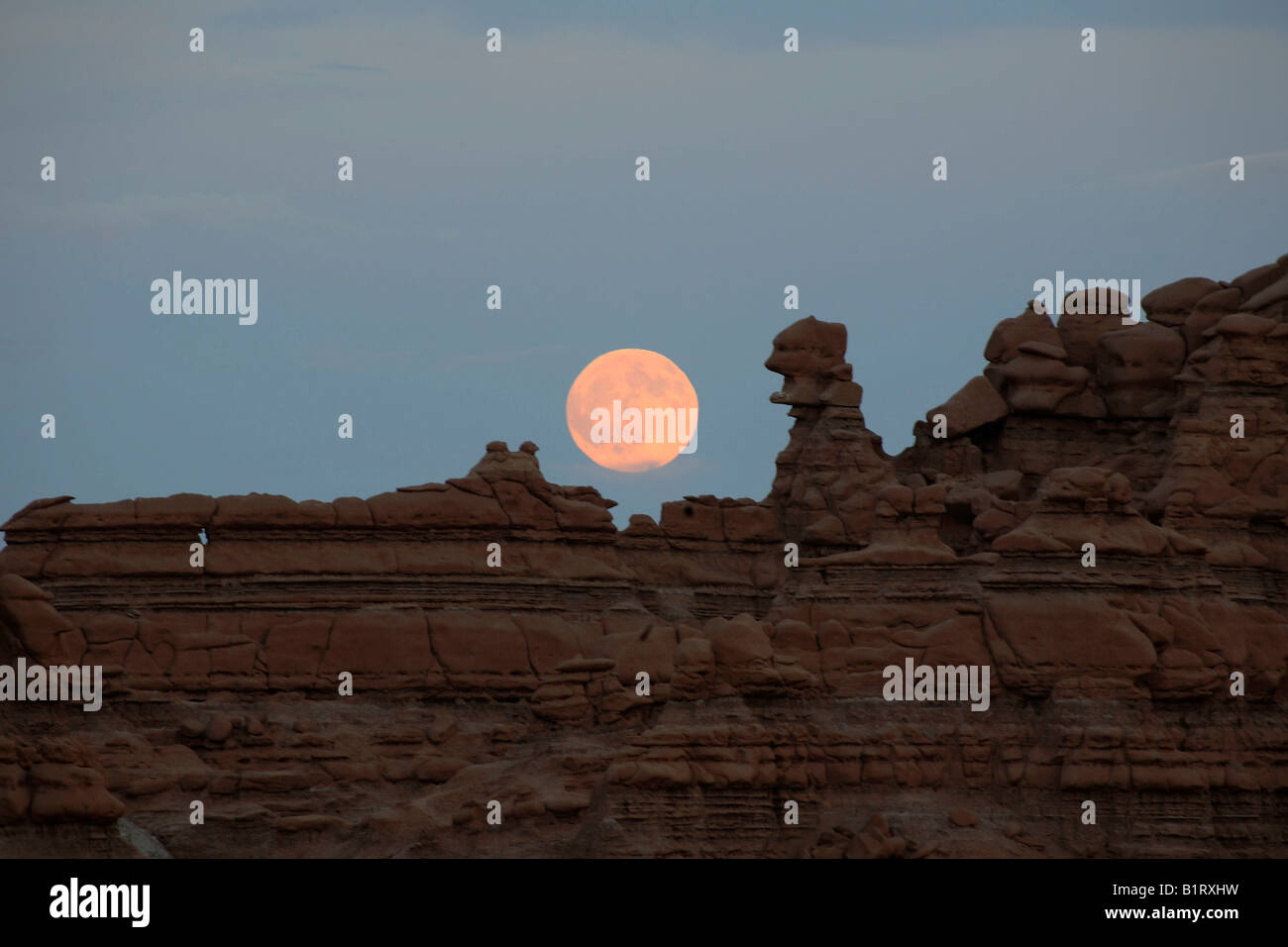 Full moon over Gobblin Valley State Park, Utah, USA Stock Photo - Alamy