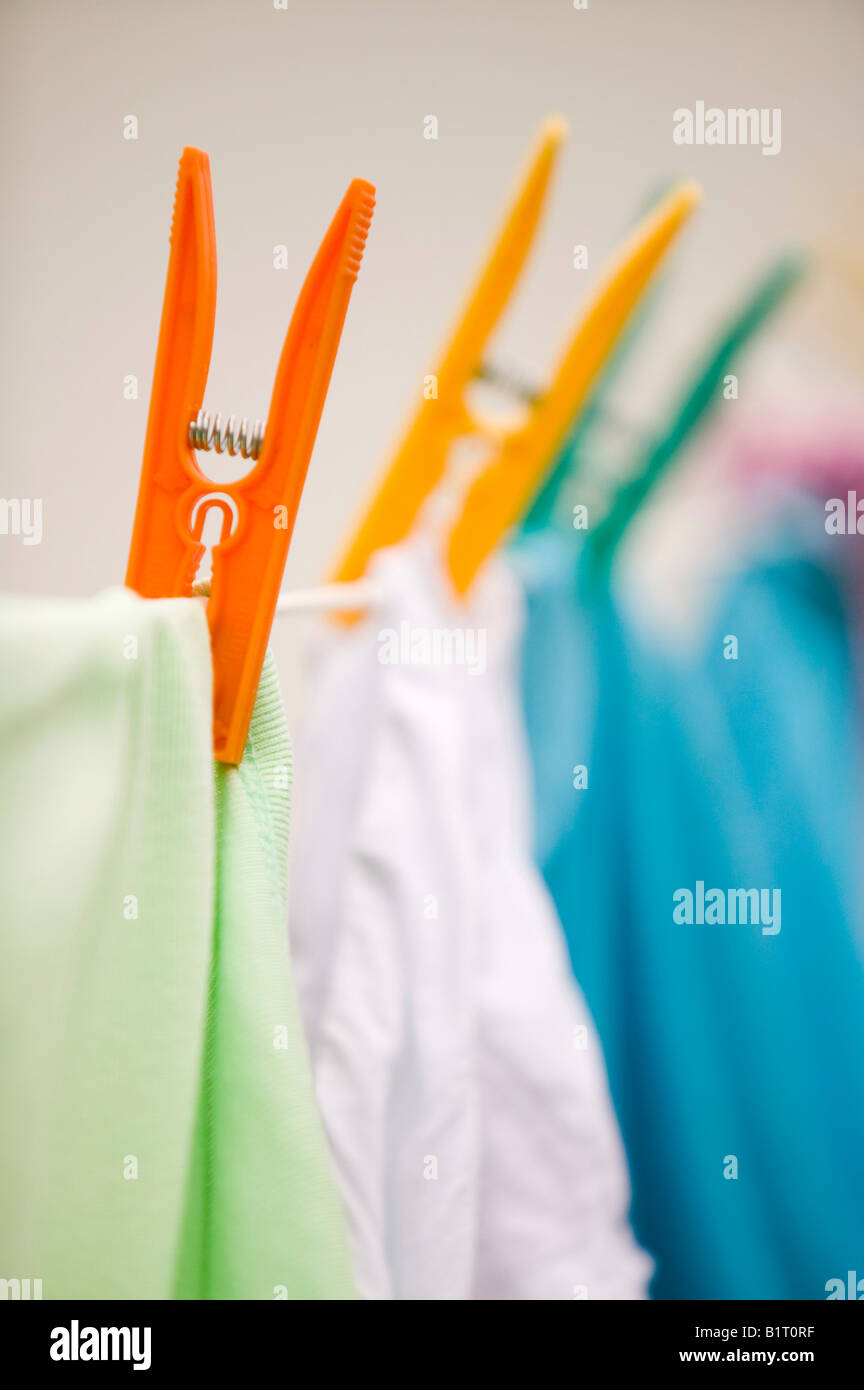 Clothes hanging outside on a washing line Stock Photo - Alamy