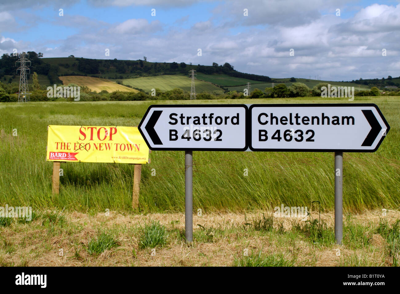 Stop new ECO Town sign at Long Marston near Stratford upon Avon England ...