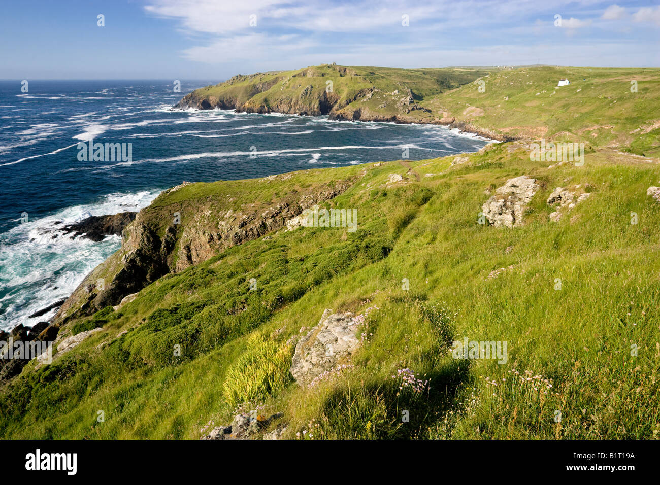 Cape Cornwall in the late afternoon summer sun with Porth Ledden and ...