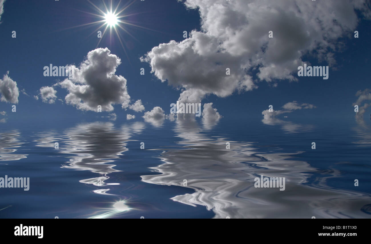 calm ocean reflecting the sun and sky Stock Photo - Alamy