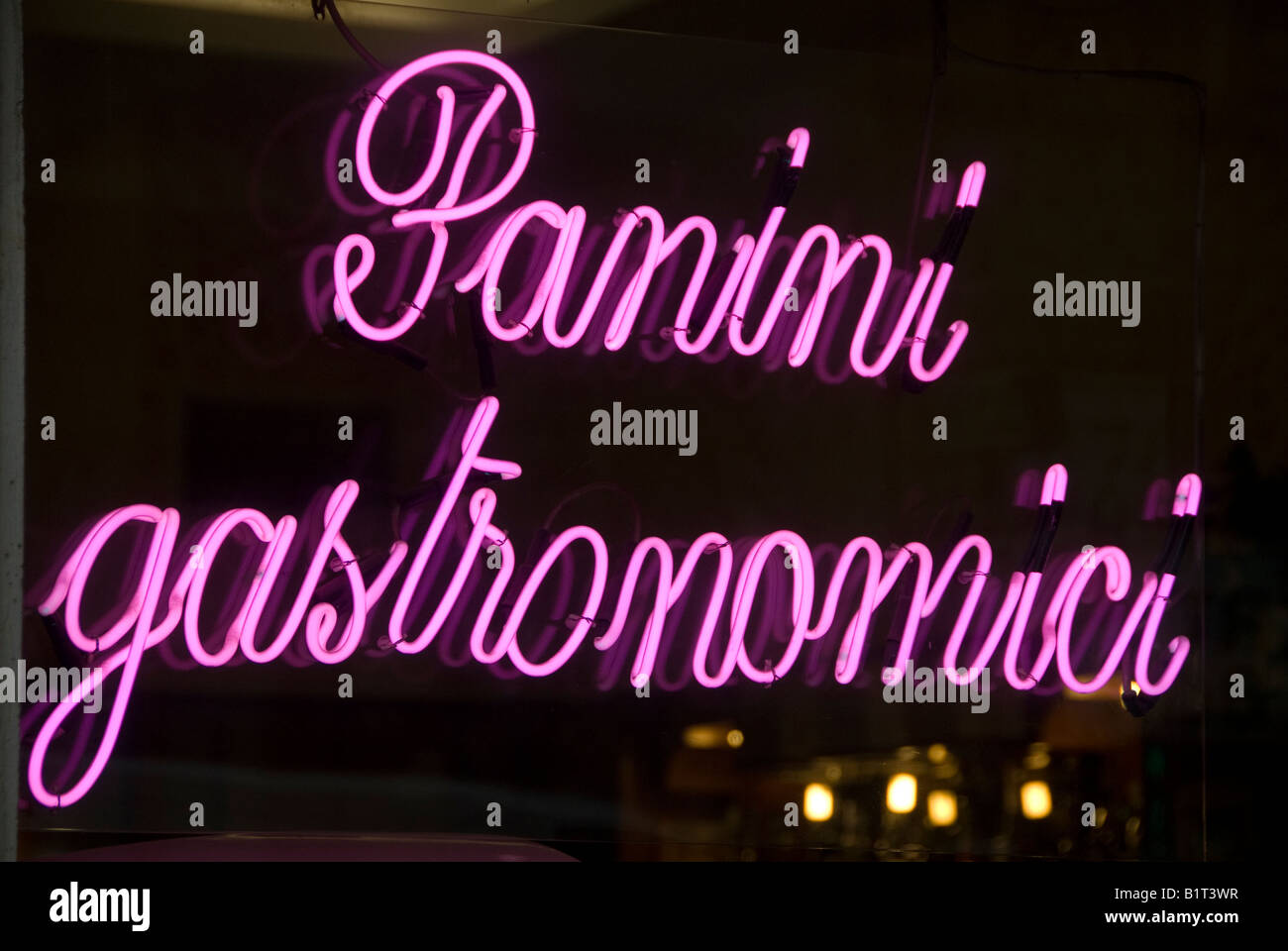 Panini Gastronomica neon sign Stock Photo - Alamy