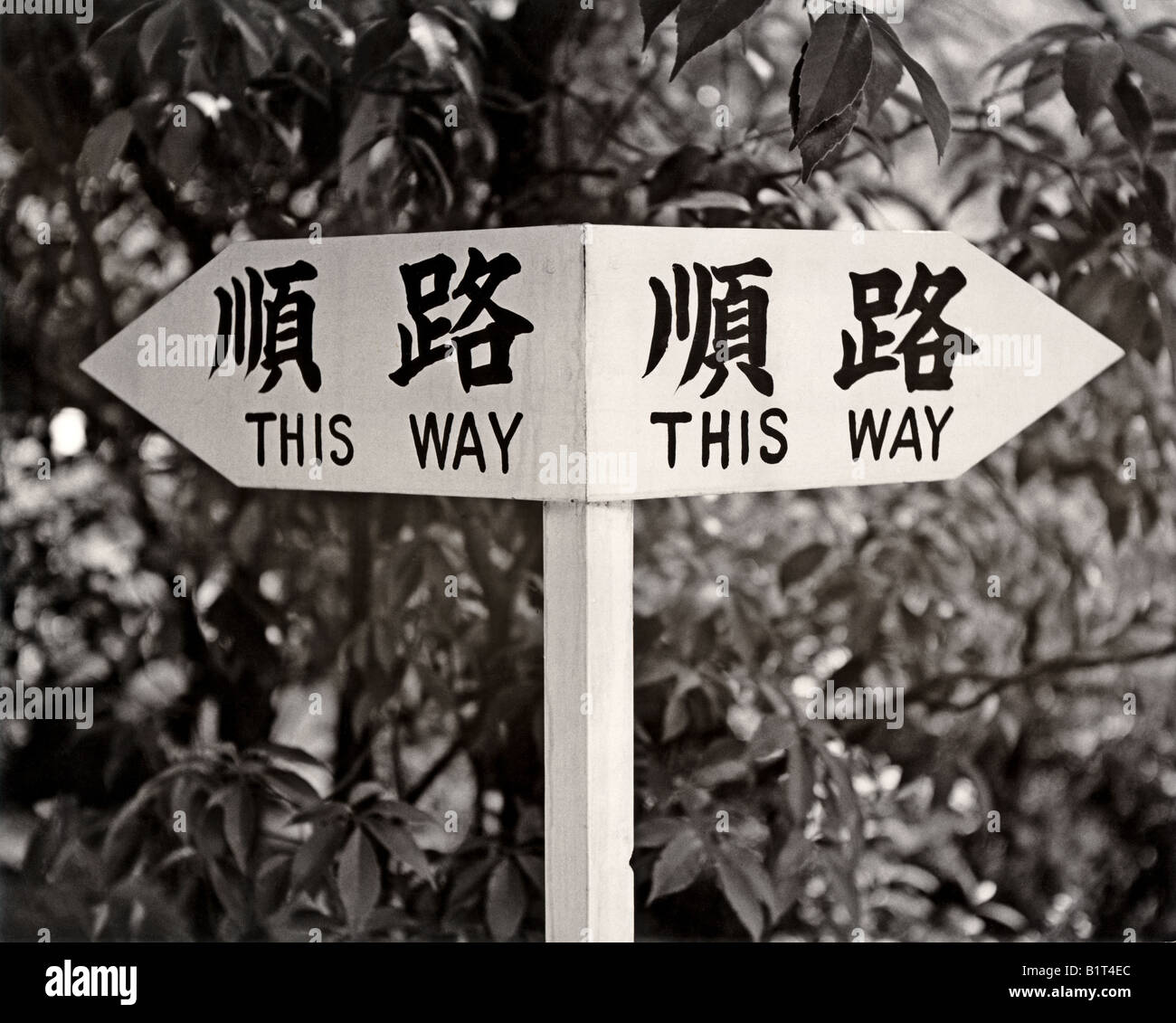 Unusual sign post in a Japanese garden open to the public Stock Photo ...