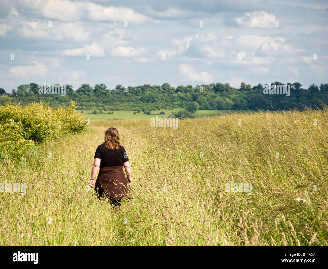 Woman walking alone in the countryside England UK Stock Photo - Alamy