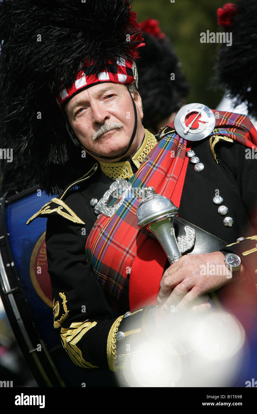 Village of Braemar, Scotland. Female Pipe Major competing in the pipe ...