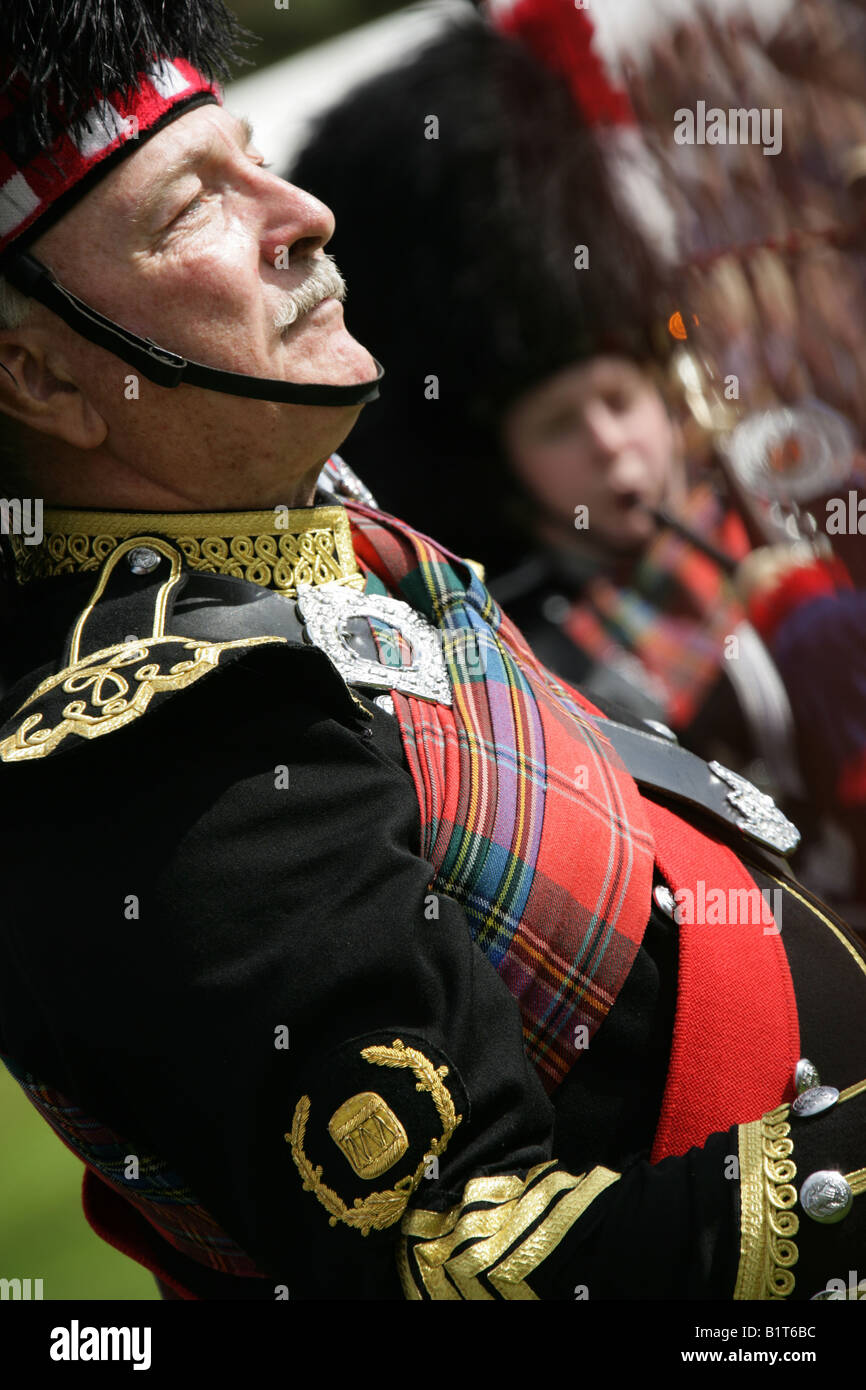 Village of Braemar, Scotland. Female Pipe Major competing in the pipe ...