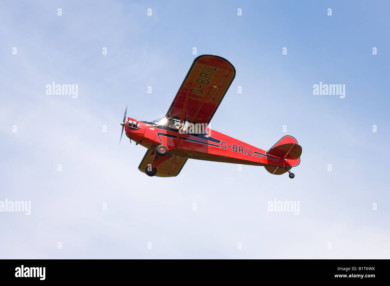 Piper J5A Cub Cruiser G-BRIL in fight at Breighton Airfield Stock Photo ...