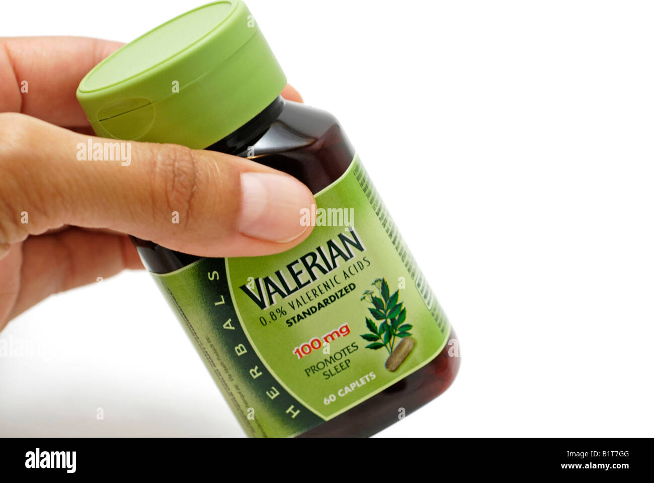 Hand holding Bottle of Valerian Tablets Stock Photo - Alamy