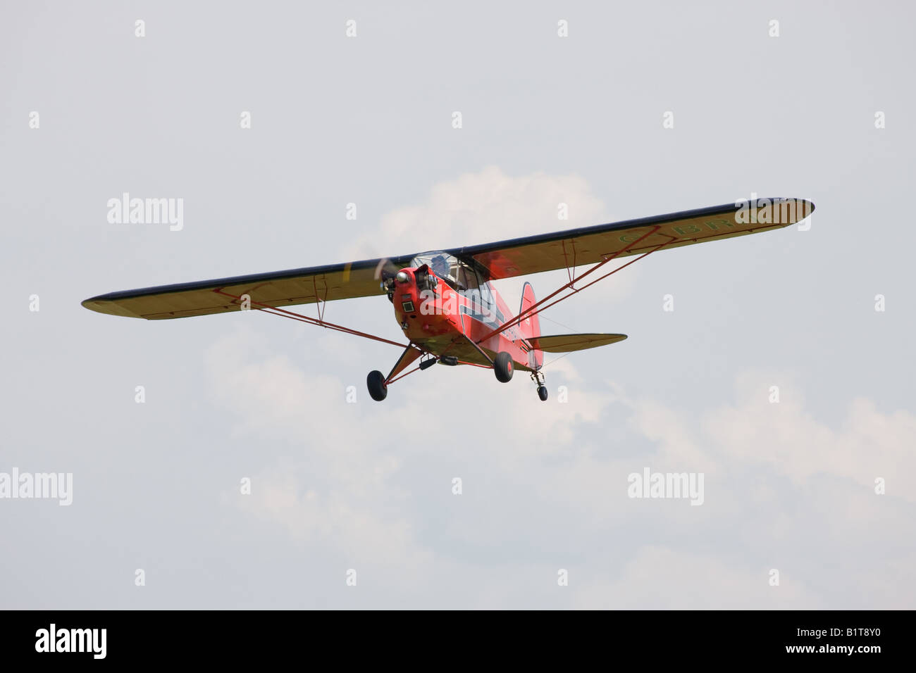 Piper J5A Cub Cruiser G-BRIL in fight at Breighton Airfield Stock Photo ...