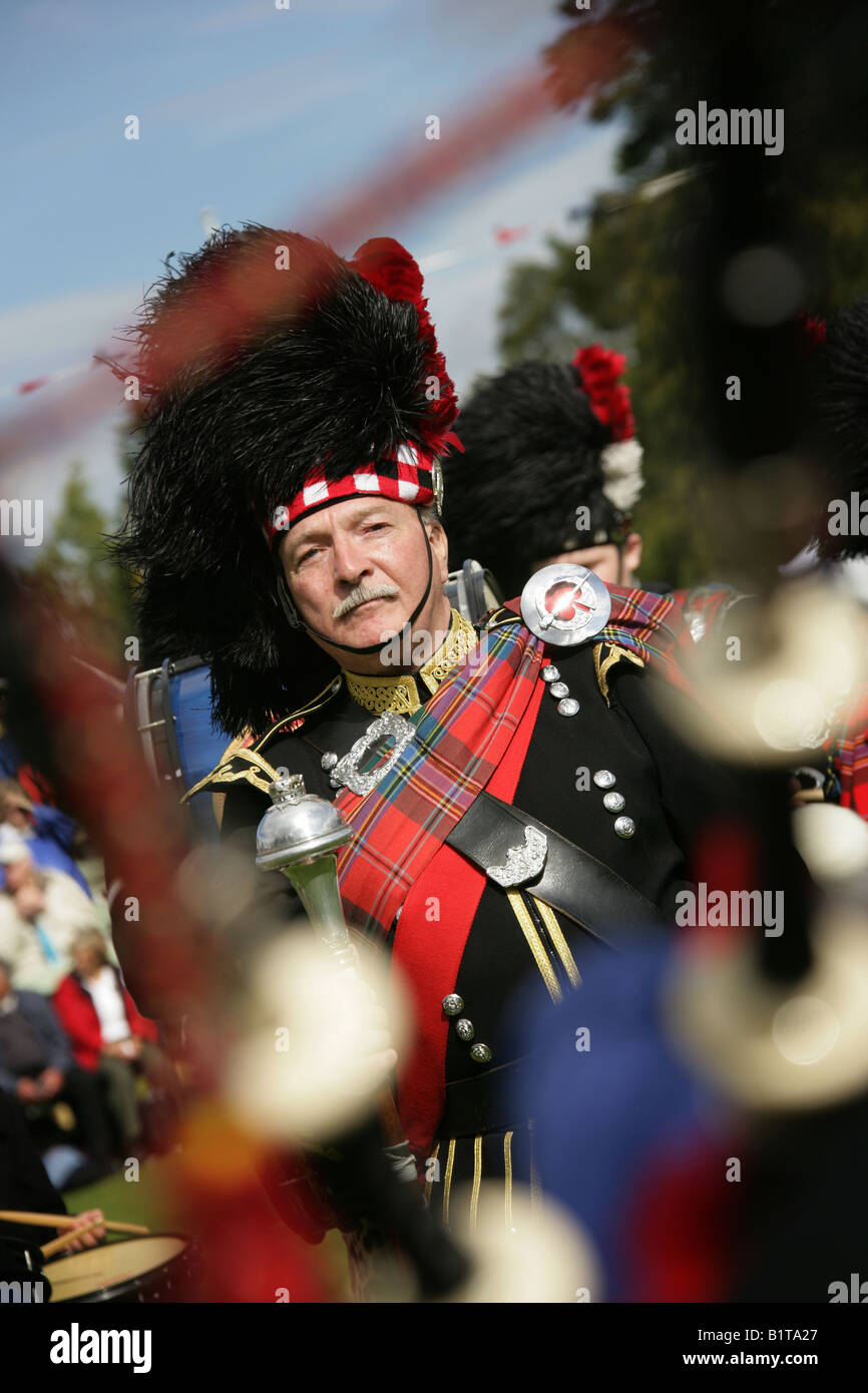Village of Braemar, Scotland. Female Pipe Major competing in the pipe ...