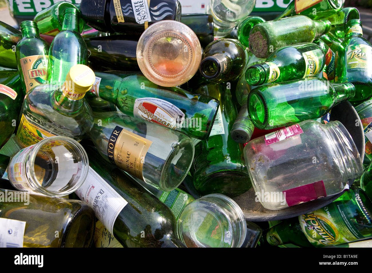 Discarded Bottles on a Bottle Bank Stock Photo - Alamy
