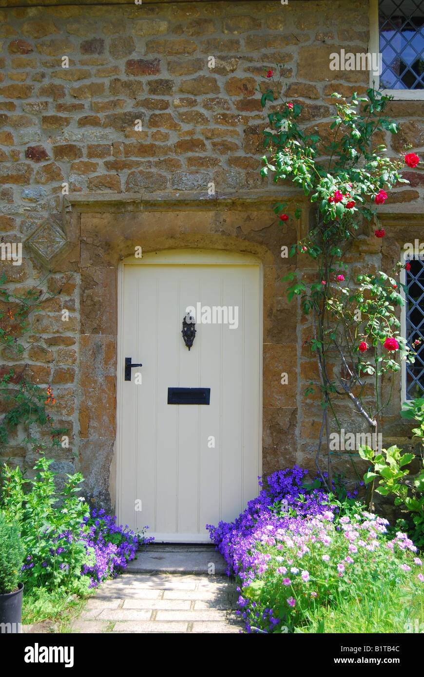Cotswolds stone cottage door, Great Tew, Oxfordshire, England, United ...