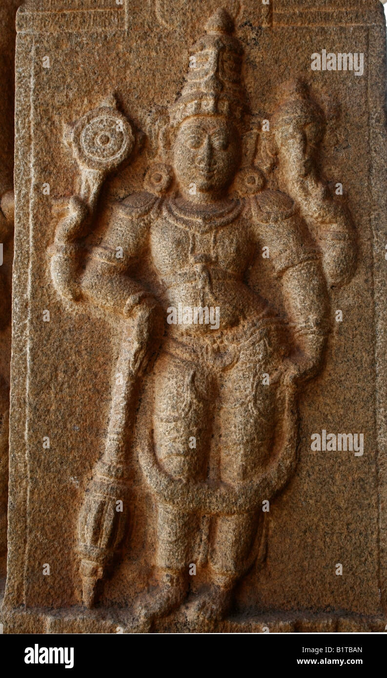 Old bas relief image of Vishnu on a temple pillar , Vittala Temple16th ...