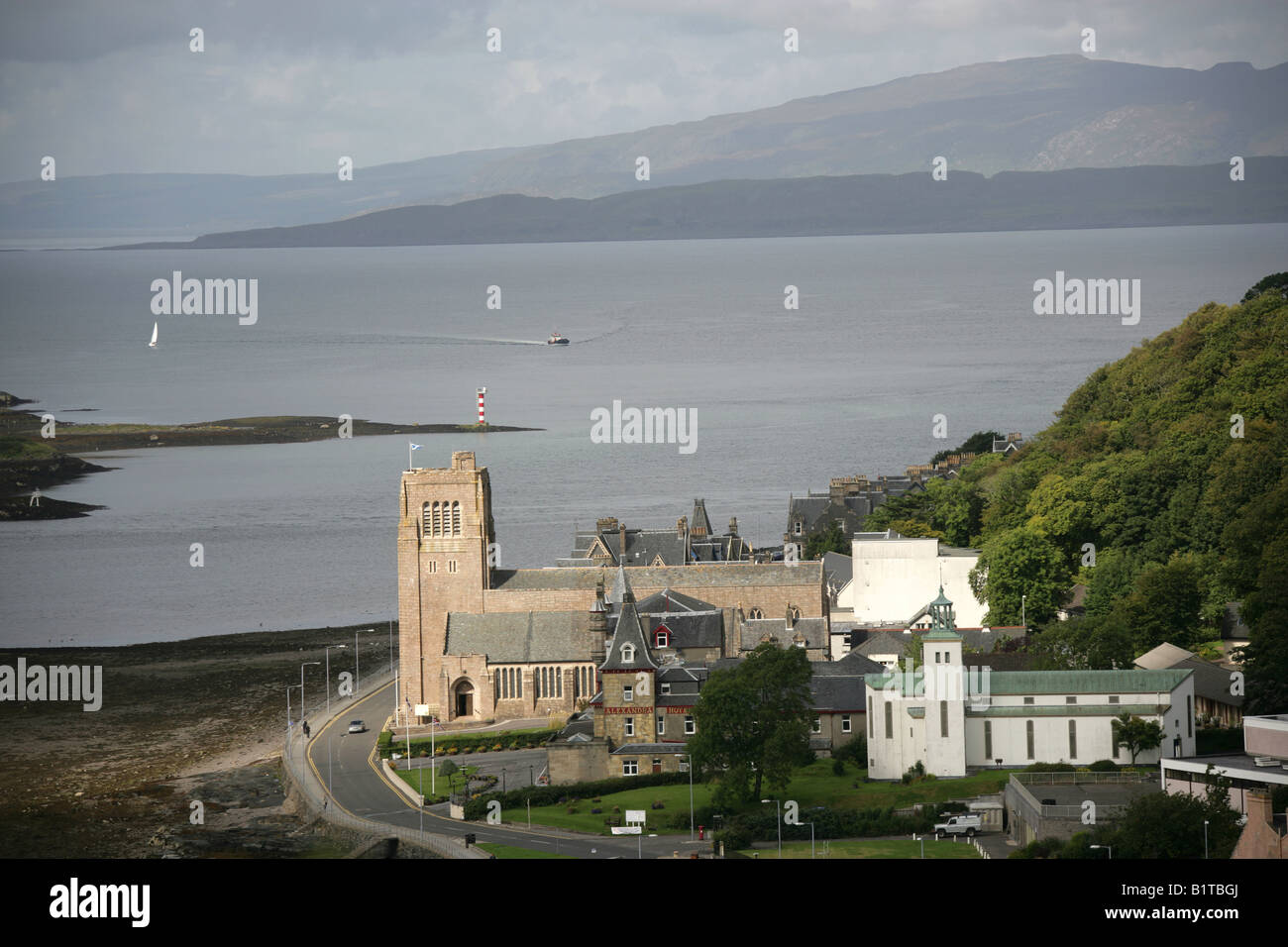 Town of Oban, Scotland. Aerial view of the Alexandra Hotel and St ...