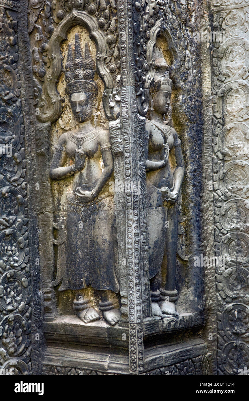 Carvings of traditional Apsara dancers are found all over Angkor Wat in ...