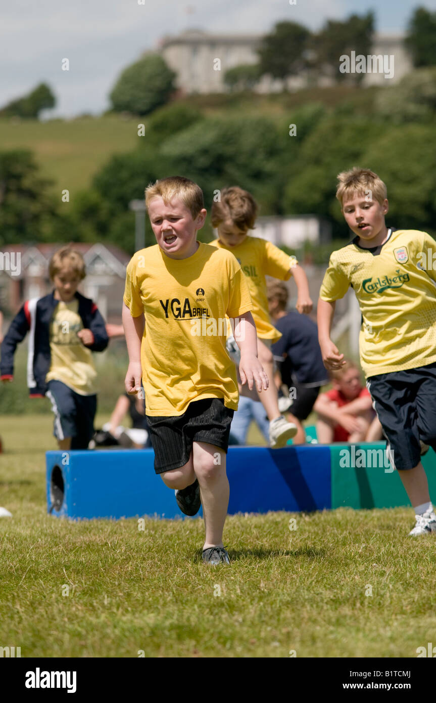Children competing at school sports day Aberystwyth welsh language ...