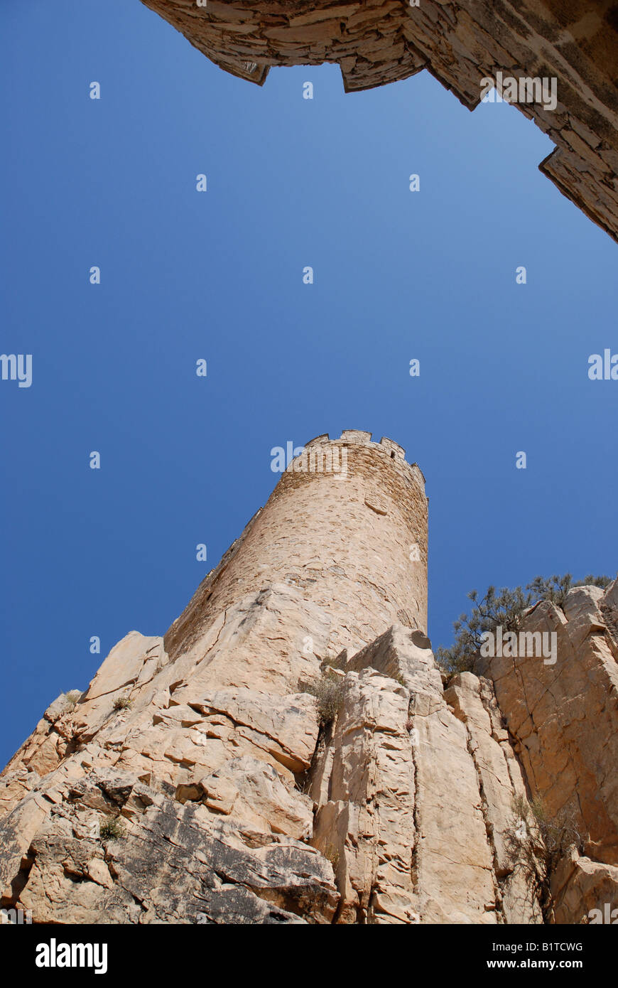 a tower of Almansa Castle, Almansa, Albacete Province, Castile-La ...