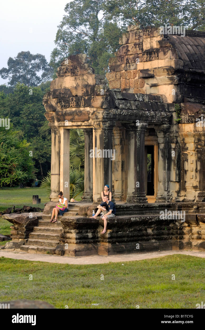 Dawn greets the library at Angkor Wat, Cambodia Stock Photo - Alamy