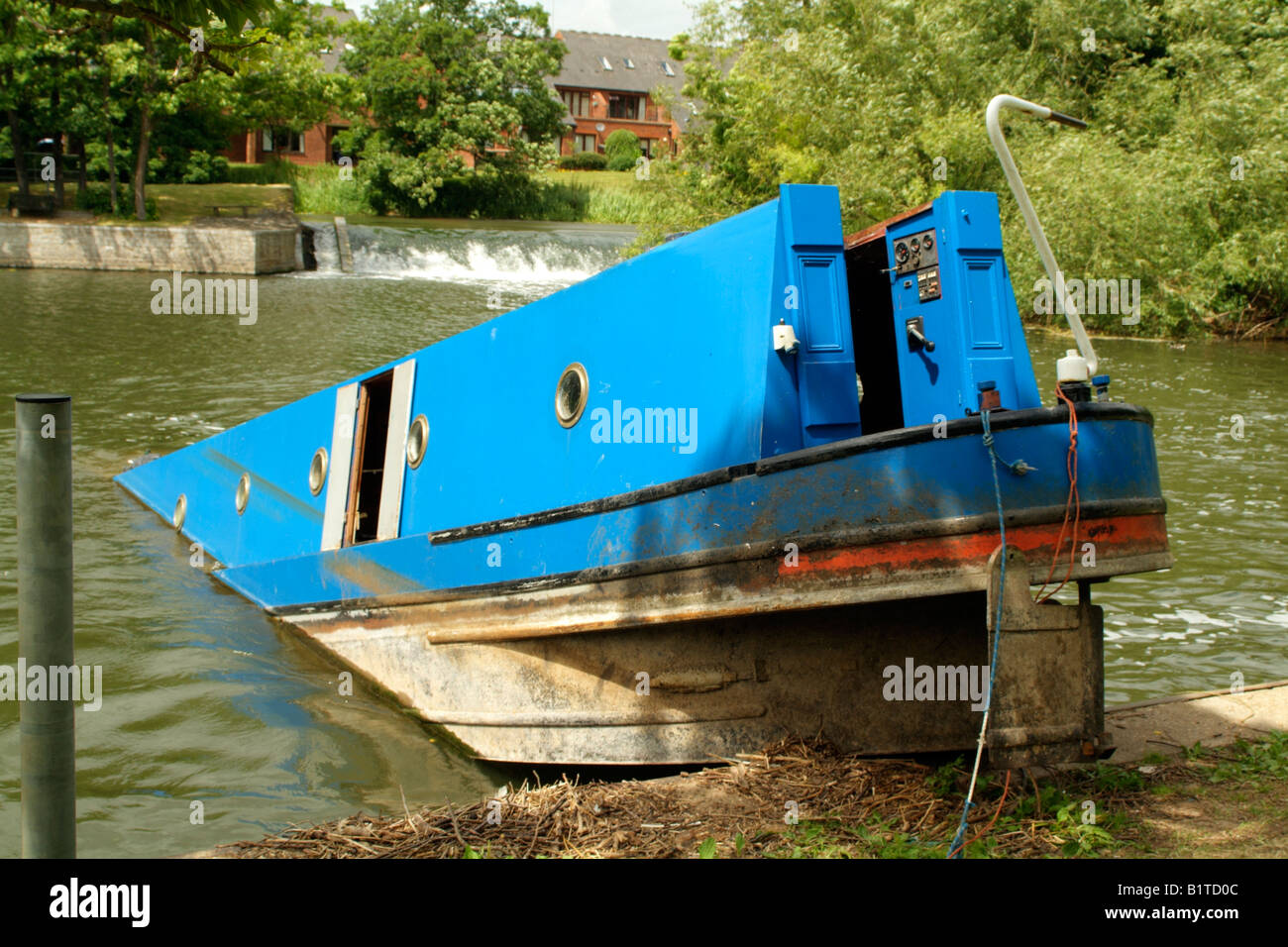 Canalboat sinking into the River Avon at Stratford upon Avon England UK ...