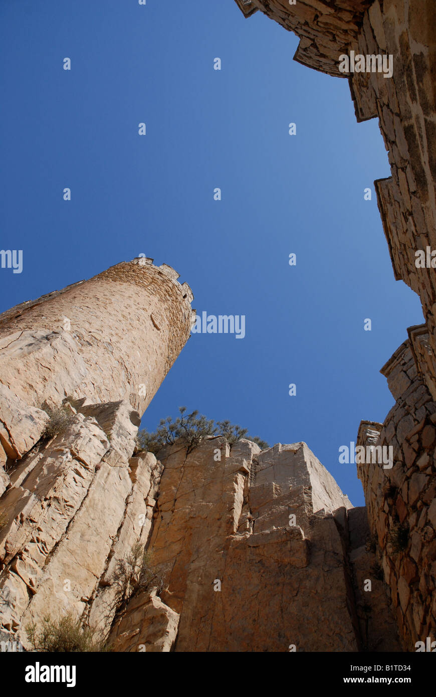 a tower of Almansa Castle, Almansa, Albacete Province, Castile-La ...
