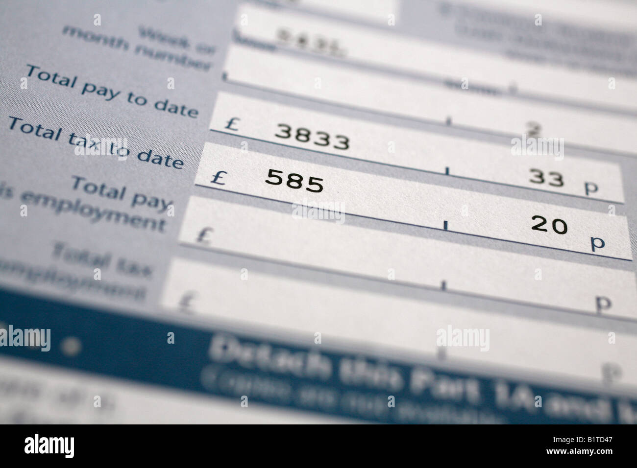 Tax breakdown on a P45 form Stock Photo - Alamy
