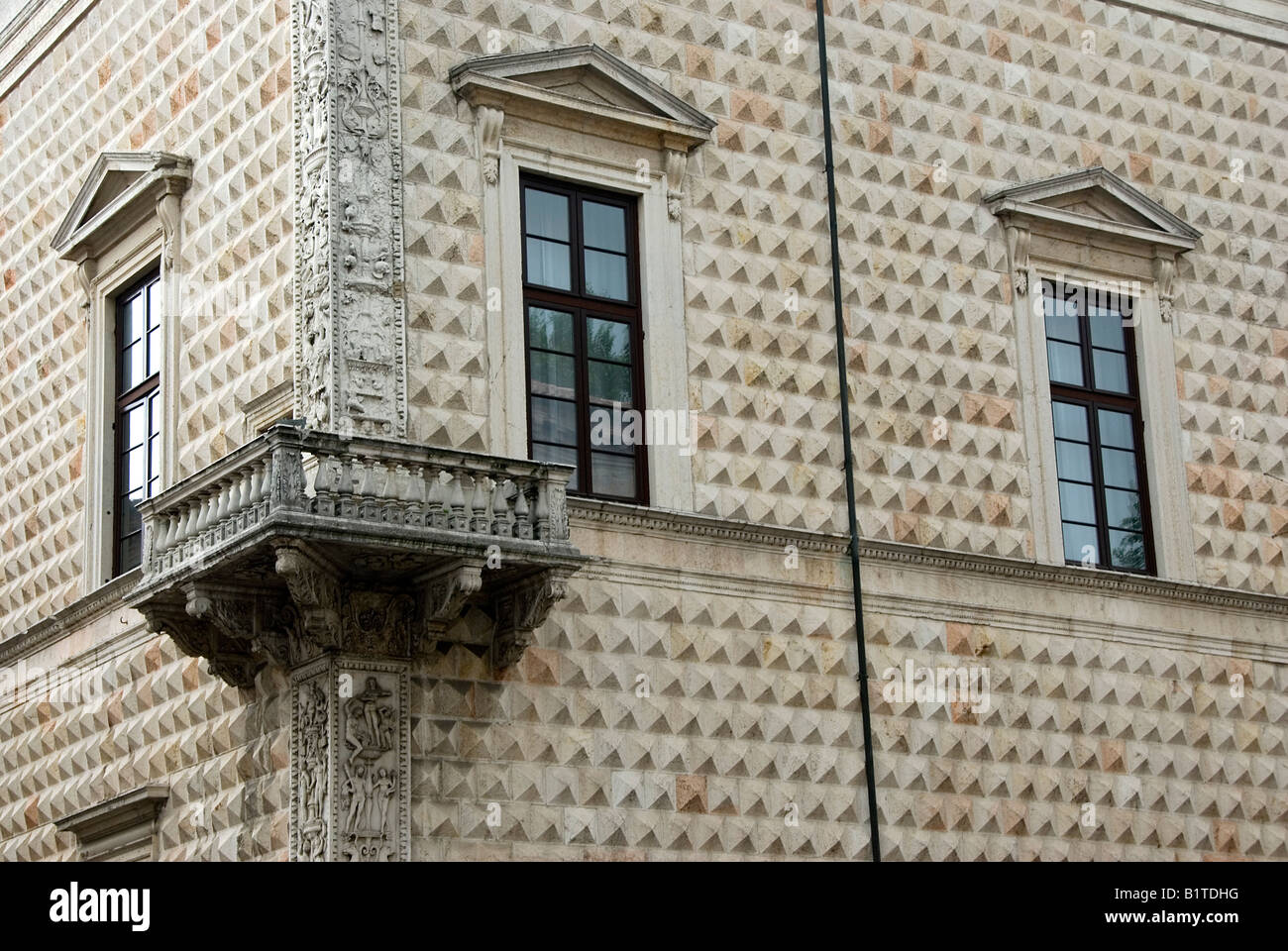 Architectural details of thr Diamonds Palace in Ferrara Italy Stock ...
