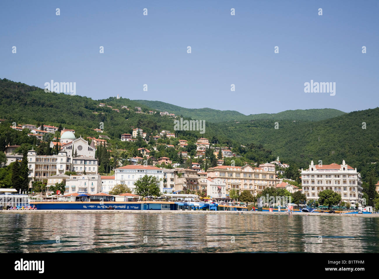 Opatija Istria Croatia Europe Offshore panorama of waterfront buildings ...