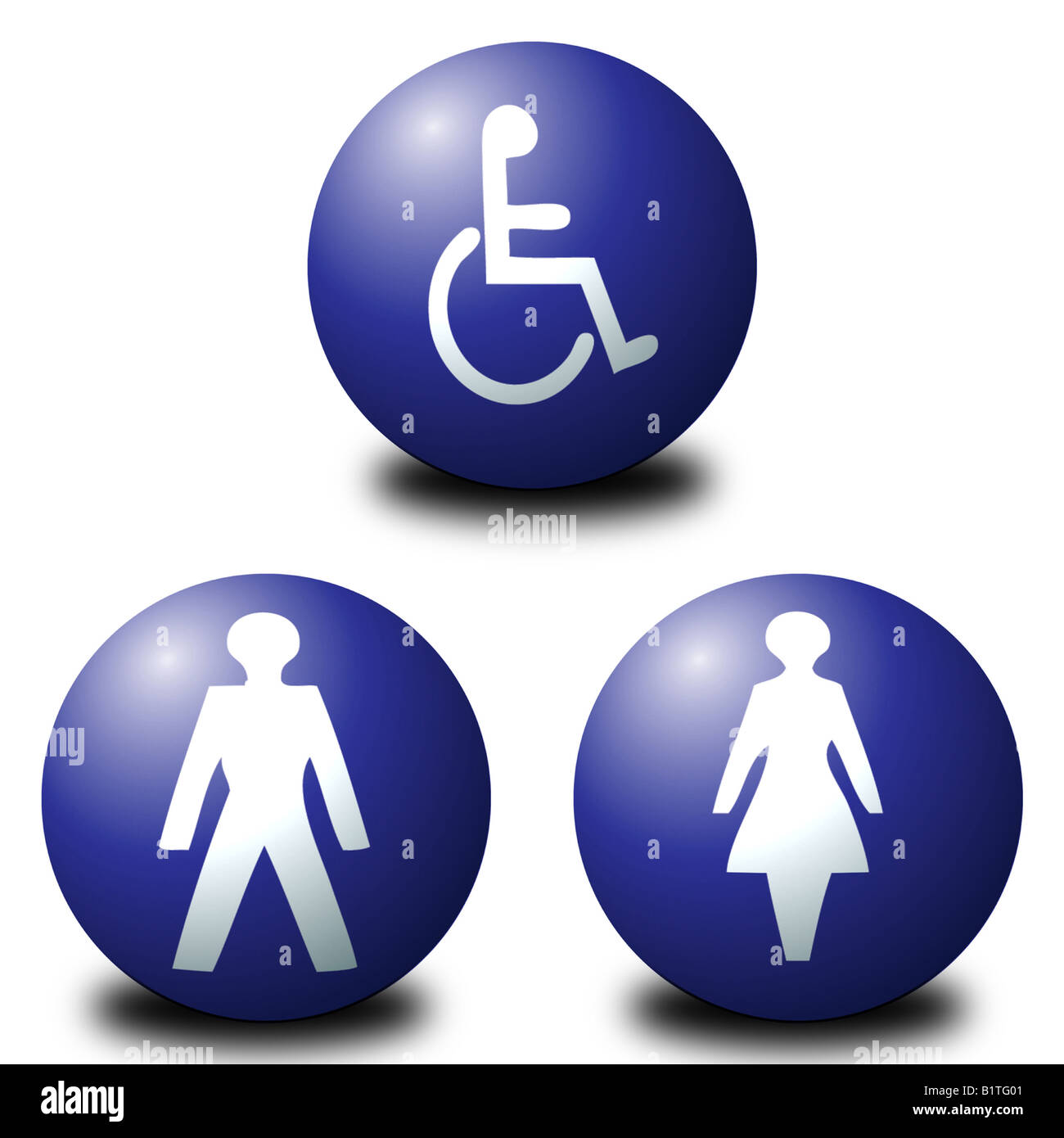 3D spherical toilet signs including men women and disabled Stock Photo ...